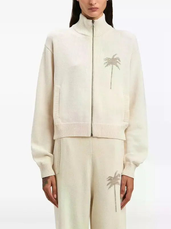 Palm Angels Knitted Track Top With Palm Tree Detail - Neutrals