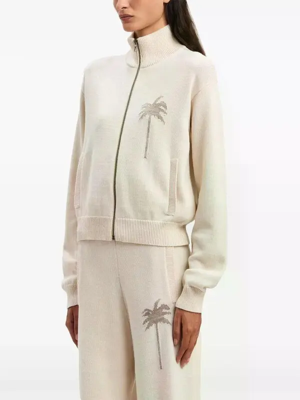Palm Angels Knitted Track Top With Palm Tree Detail - Neutrals