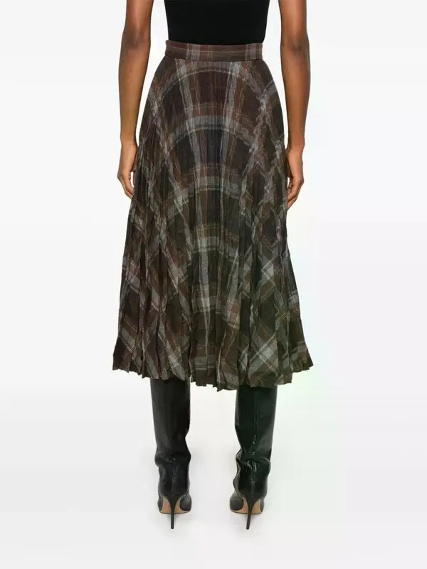 Balenciaga Pleated Check Midi Skirt