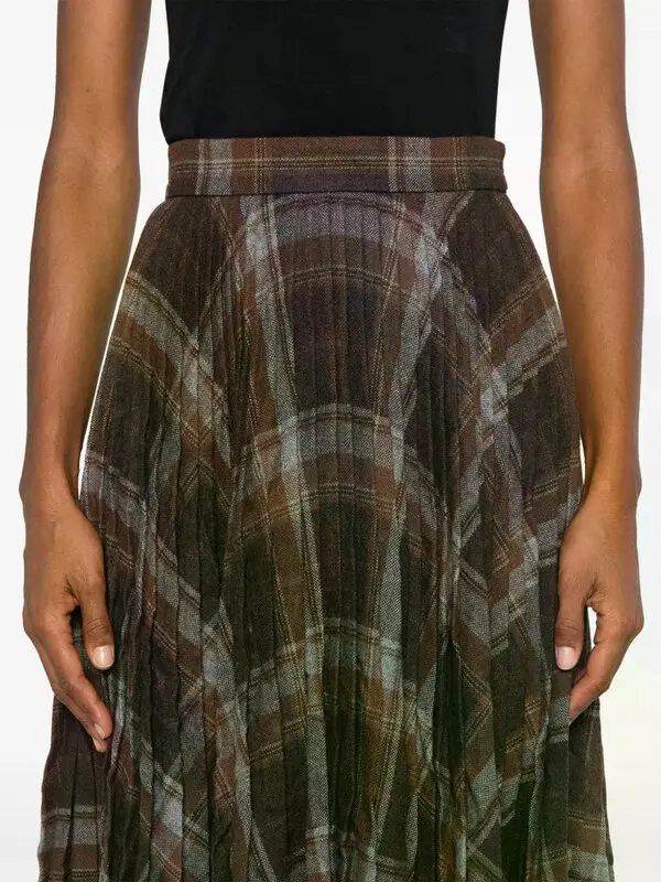 Balenciaga Pleated Check Midi Skirt