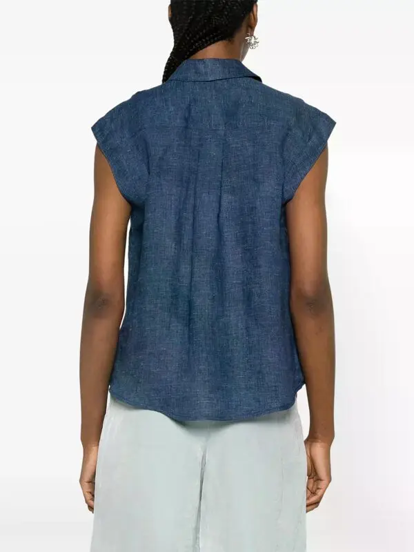Emporio Armani Sleeveless Chambray Shirt With Pleat Detailing