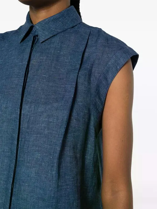 Emporio Armani Sleeveless Chambray Shirt With Pleat Detailing
