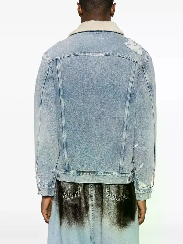 MAISON MARGIELA Distressed Denim Jacket With Faux-shearling Trim