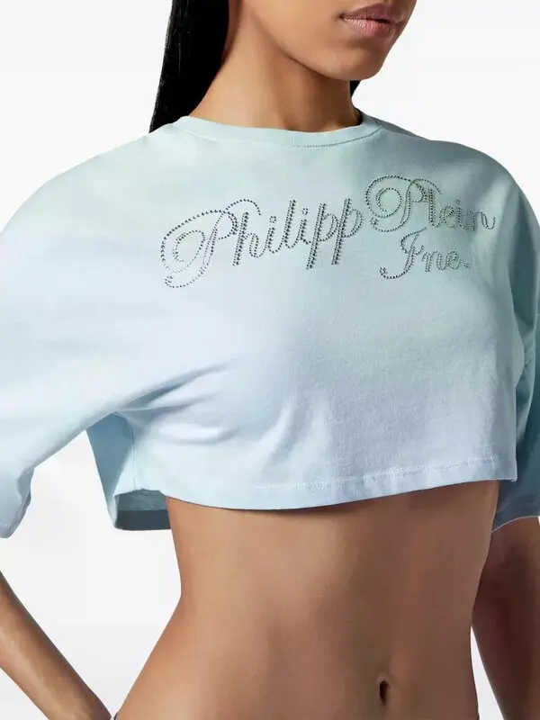 Philipp Plein Crystal-embellished Logo-print Cropped T-shirt - Blue