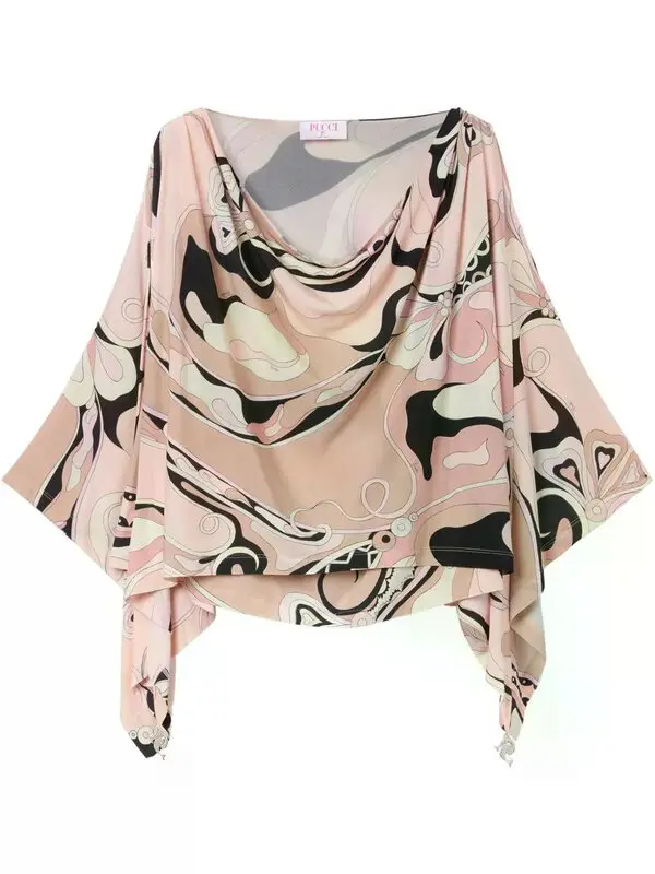 Emilio Pucci Orchidee Print Drape Top With Slit Sleeves - Neutrals