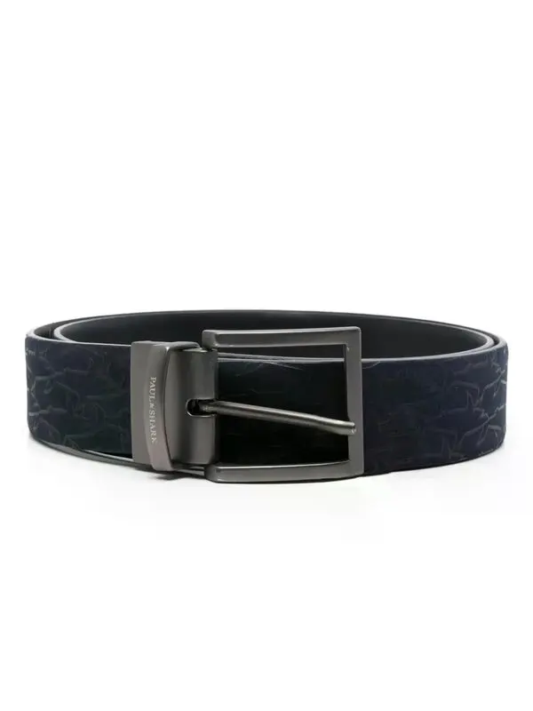 Paul & Shark Logo Debossed Leather Belt - Blue