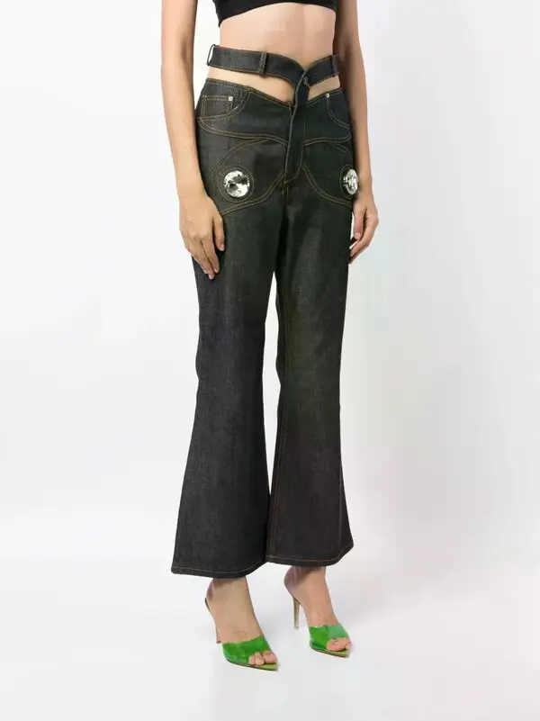 AREA Butterfly Cut-out Flared Jeans