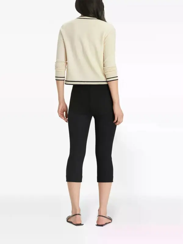 Tory Burch Cream White & Navy Blue Merino Wool Blend Cardigan - Neutrals