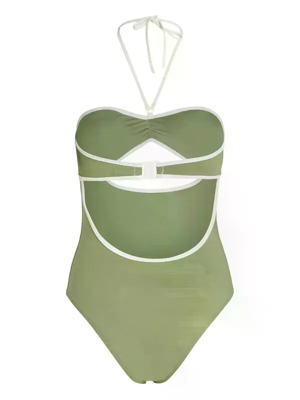 Karl Lagerfeld Halterneck One Piece Swimsuit With Cut-out Detail - Green