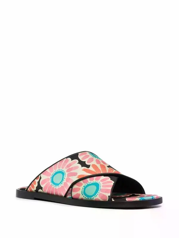 La DoubleJ Daisy-print Criss-cross Flat Sandals