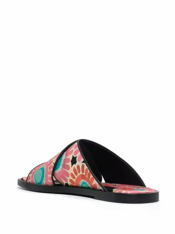 La DoubleJ Daisy-print Criss-cross Flat Sandals