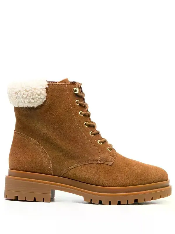 Ralph Lauren Carlee Suede Lace-up Boots With Faux-shearling - Brown