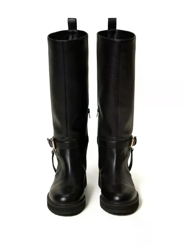 TWINSET Calf Leather Boots With Logo Charm