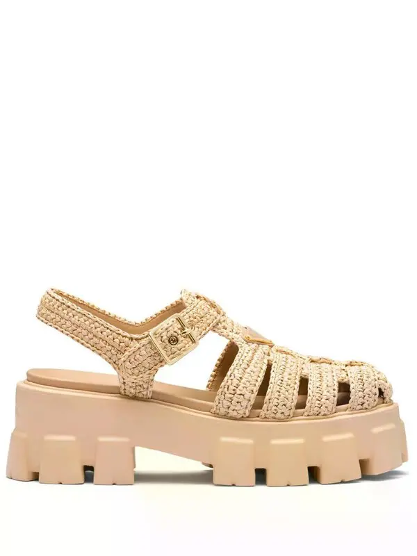 Prada Monolith Crochet Cage Sandals