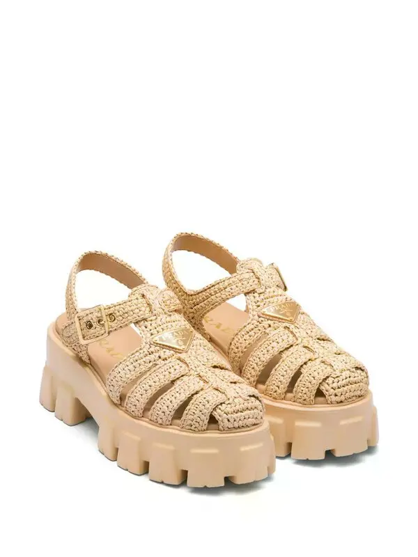 Prada Monolith Crochet Cage Sandals
