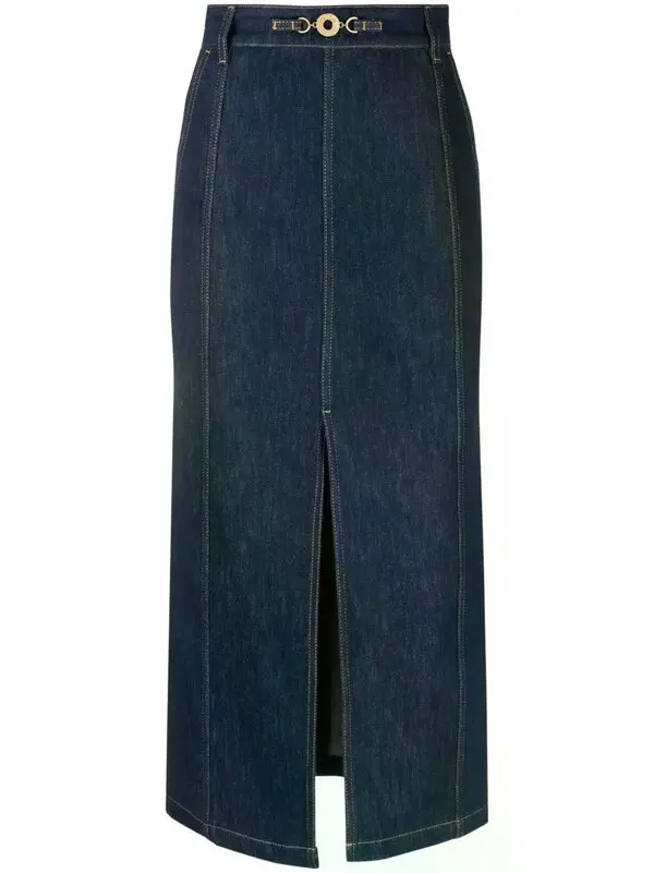 PATOU Slit-detail Organic-denim Midi Skirt - Blue