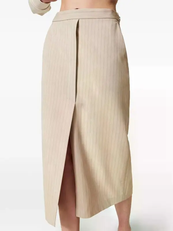 TWINSET Pinstriped Midi Skirt With Front Slit