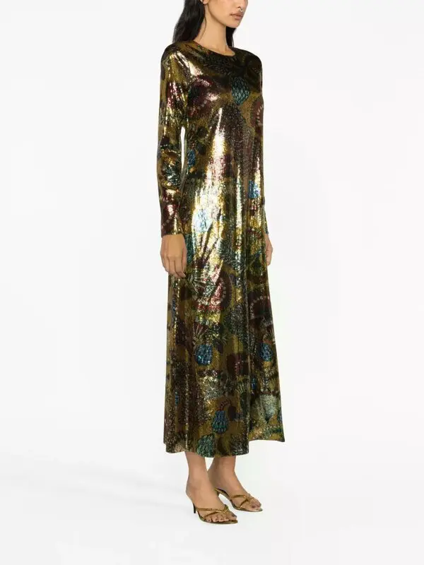 La DoubleJ Sequinned Floral-print Maxi Dress