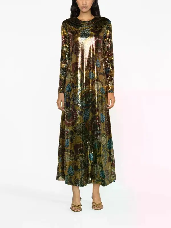 La DoubleJ Sequinned Floral-print Maxi Dress