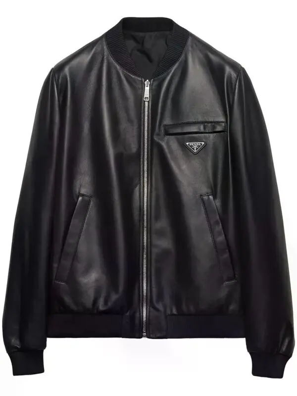Prada Nappa Leather Bomber Jacket With Enamelled Triangle Logo