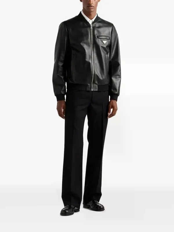 Prada Nappa Leather Bomber Jacket With Enamelled Triangle Logo