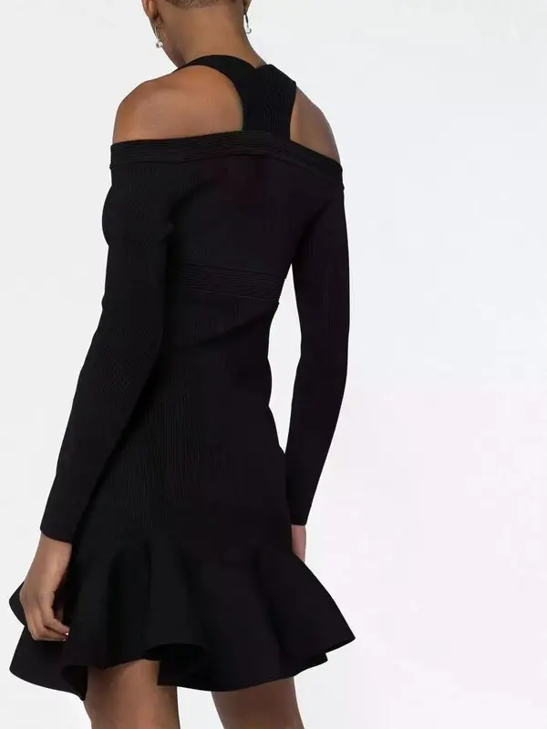 Alexander McQueen Ribbed Knit Sweetheart Neck Mini Dress - Black