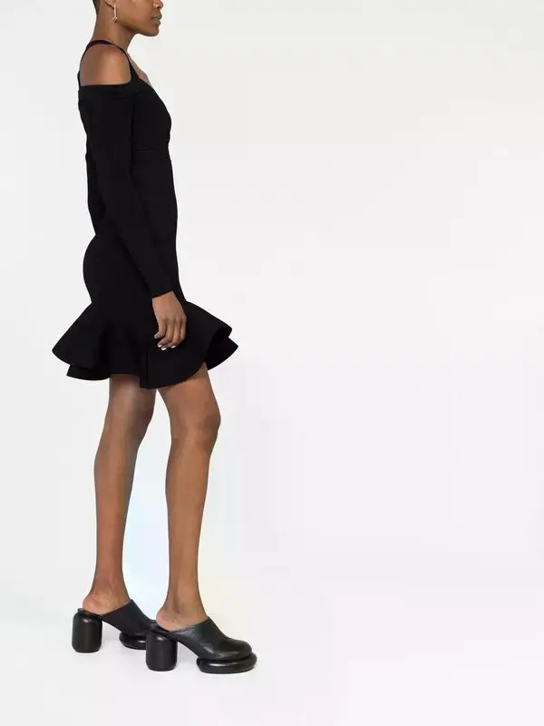 Alexander McQueen Ribbed Knit Sweetheart Neck Mini Dress - Black