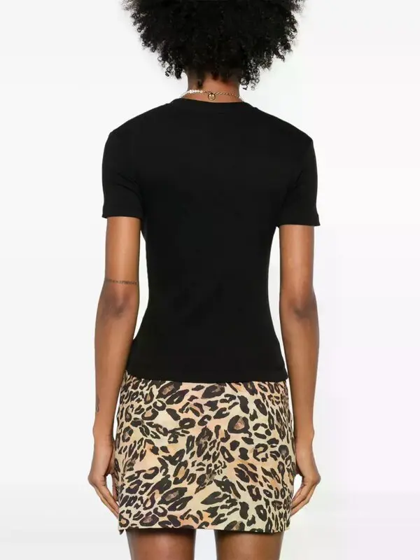 Nanushka Logo-embroidered Cropped Ribbed T-shirt - Black