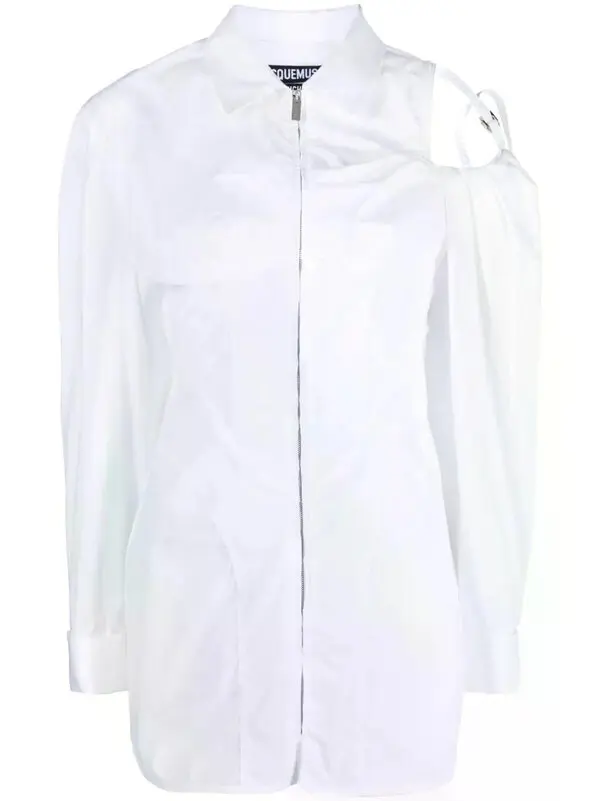 Jacquemus Cotton Blend Galliga Asymmetric Shirt Dress - White