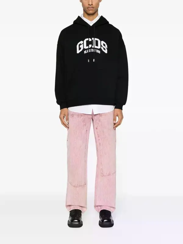 Gcds Logo Embroidered Hoodie - Black