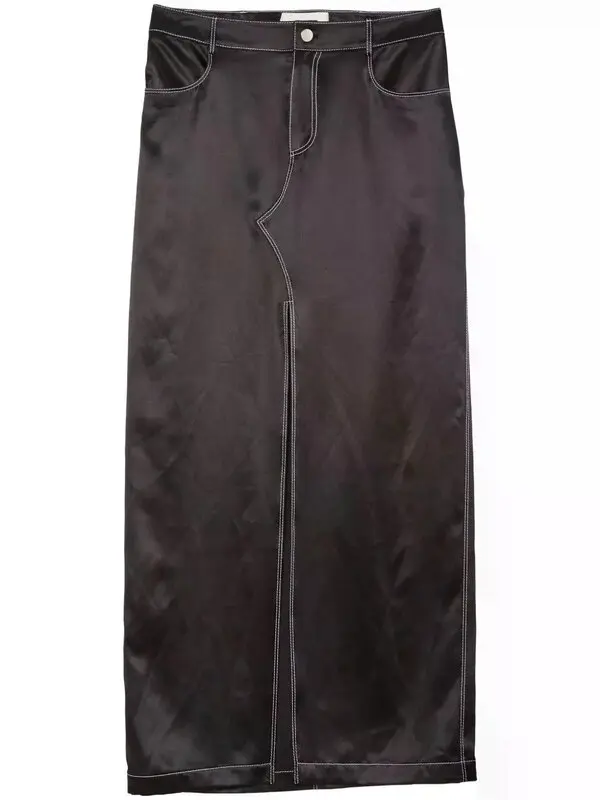 FLEUR DU MAL Silk Maxi Skirt With Contrast Stitching