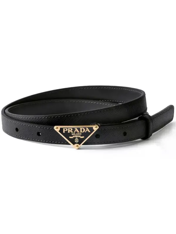 Prada Saffiano Leather Belt With Logo Buckle - Black