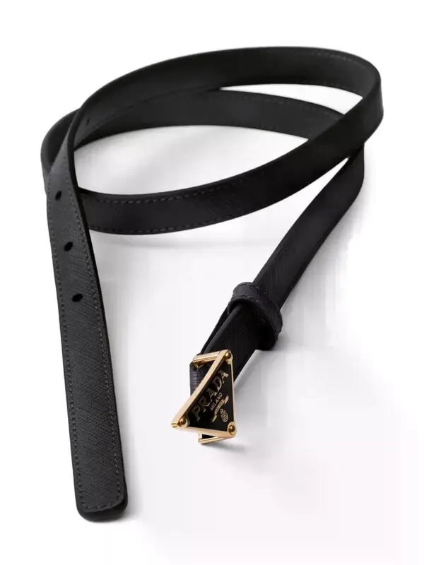 Prada Saffiano Leather Belt With Logo Buckle - Black