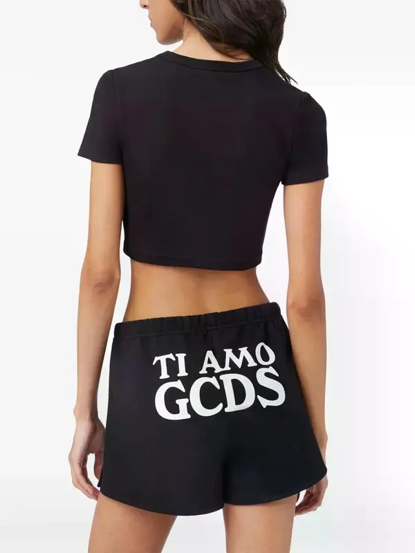 Gcds Cropped T-shirt With Embroidered Logo - Black