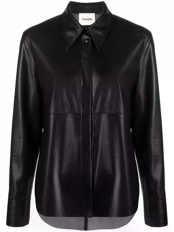 Nanushka Vegan Leather Long Sleeve Shirt - Black