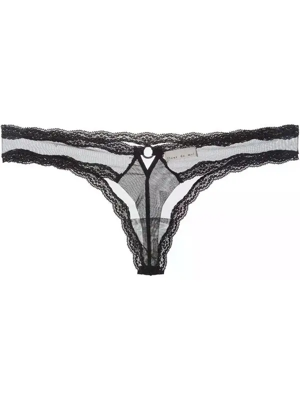 FLEUR DU MAL Sheer Tulle Thong - Black