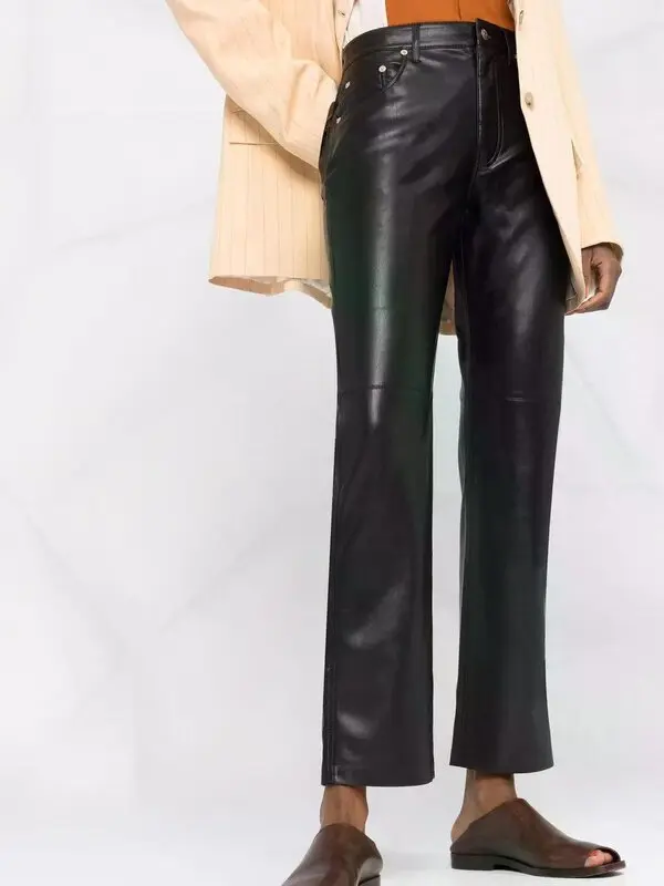 Nanushka Faux-leather Cropped Straight-leg Trousers - Black