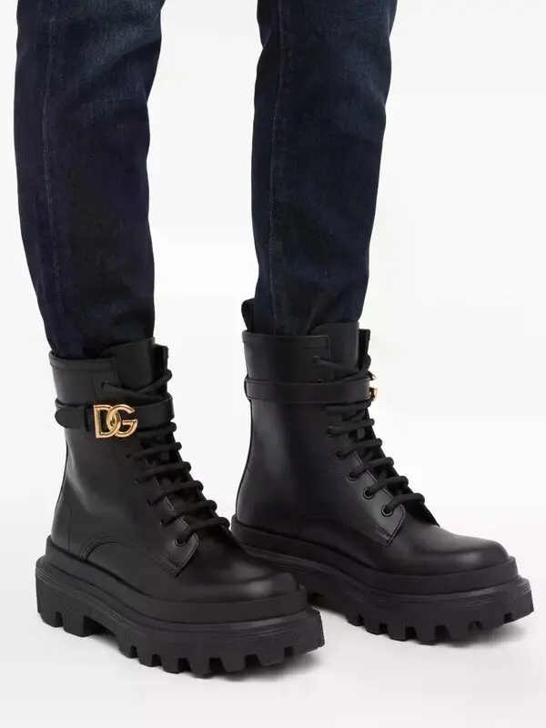 Dolce & Gabbana Calf Leather Ankle Boots With Logo Buckle