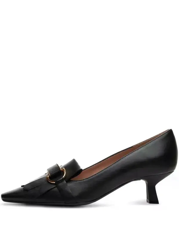 POCHE PARIS Leather Fringe Detailed Pumps - Black