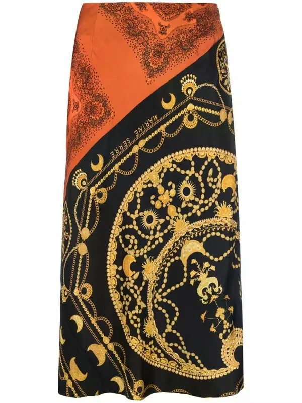 MARINE SERRE Silk Printed Skirt - Black