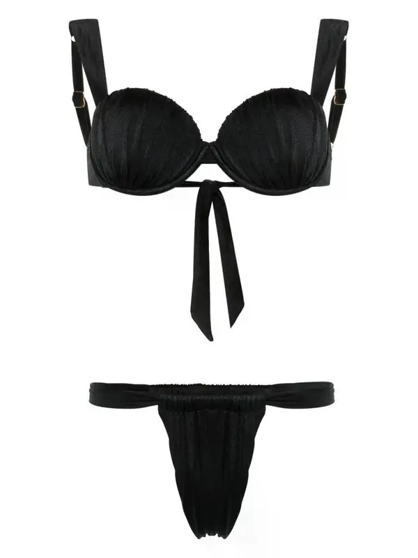 NOIRE SWIMWEAR Ruched Balconette Bikini Set - Black