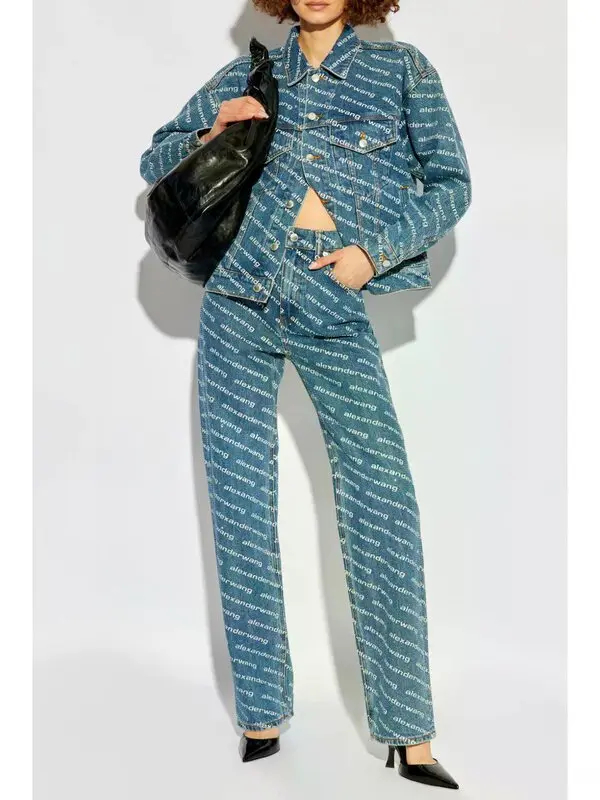 Alexander Wang Logo Print Sequined Mid-rise Straight Leg Trousers