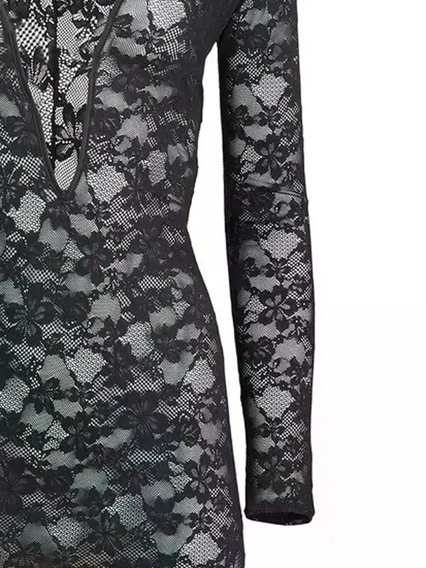 FLEUR DU MAL Stretch Lace Plunge Mini Dress