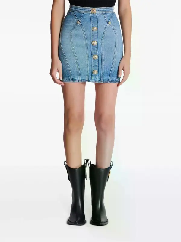 Balmain Button-embellishment Denim Mini Skirt