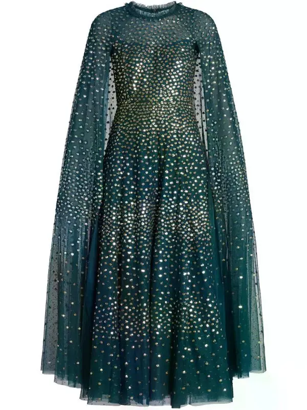 NEEDLE & THREAD Sequined Cape Maxi Dress