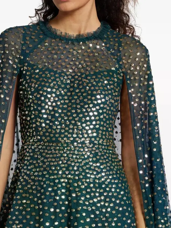NEEDLE & THREAD Sequined Cape Maxi Dress
