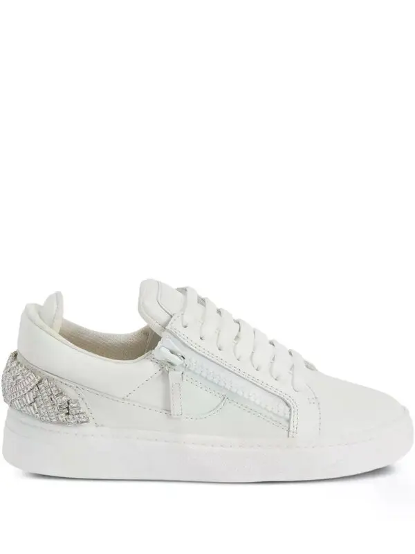 GIUSEPPE ZANOTTI Embellished Leather Sneakers - White
