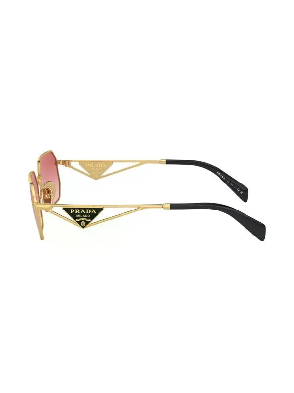 Prada Tone Metal Rectangle Frame Sunglasses With Enamel Triangle Logo