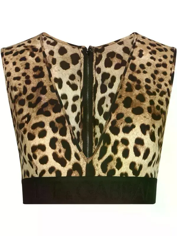 Dolce & Gabbana Sleeveless V-neck Leopard Print Crop Top