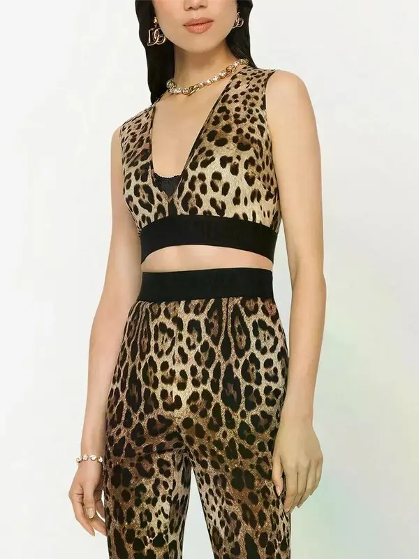 Dolce & Gabbana Sleeveless V-neck Leopard Print Crop Top